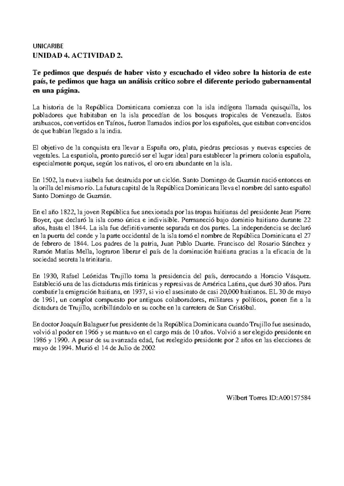 Unidad 4 actividad 2 historia social - UNICARIBE UNIDAD 4. ACTIVIDAD 2 ...