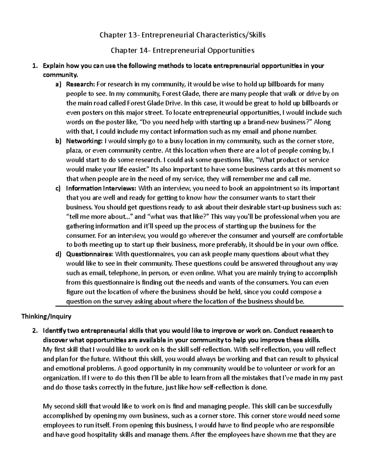 Chapter 13 and Chapter 14 - Chapter 13- Entrepreneurial Characteristics ...