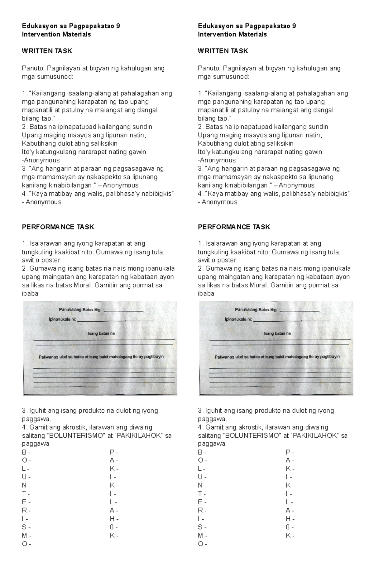 G9 Intervention Material - Edukasyon sa Pagpapakatao 9 Intervention ...