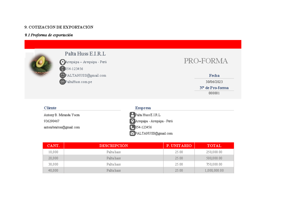 Punto 9 - Espero que te ayude. - 9. COTIZACIÓN DE EXPORTACIÓN 9 ...