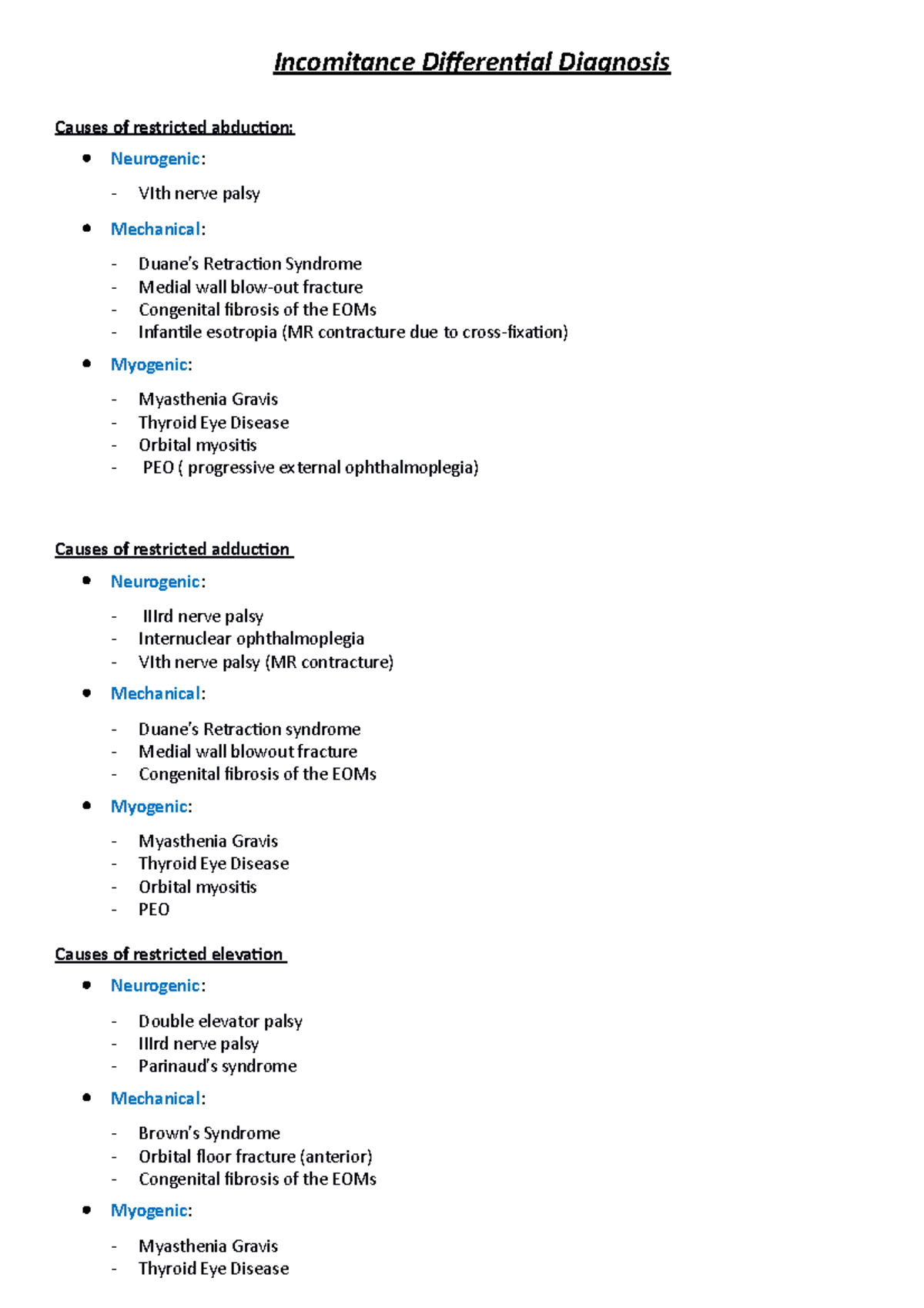 Diffrential diagnosis - Incomitance Differential Diagnosis Causes of ...