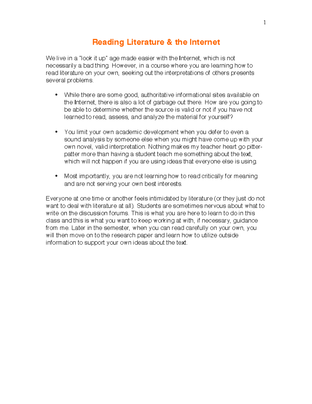 Reading Literature and the Internet - 1 Reading Literature & the ...