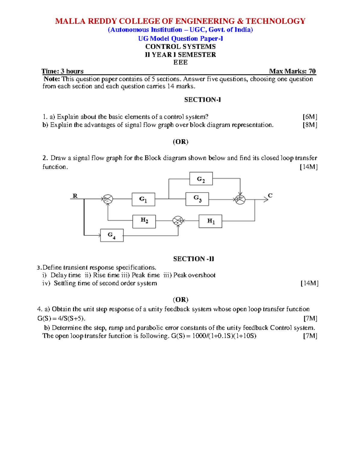 Control Systems Question Bank - MALLA REDDY COLLEGE OF ENGINEERING ...