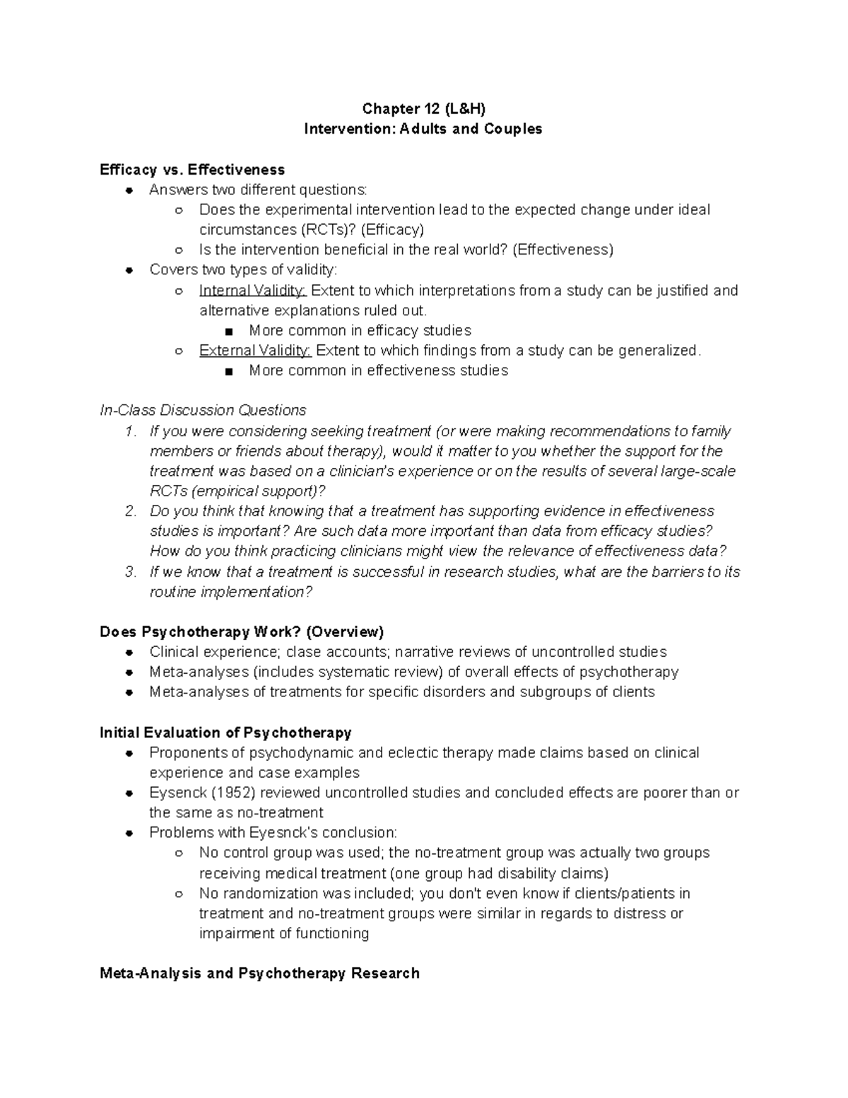 PSY 241 0 Chapter 12 (L&H) Notes - Chapter 12 (L&H) Intervention ...
