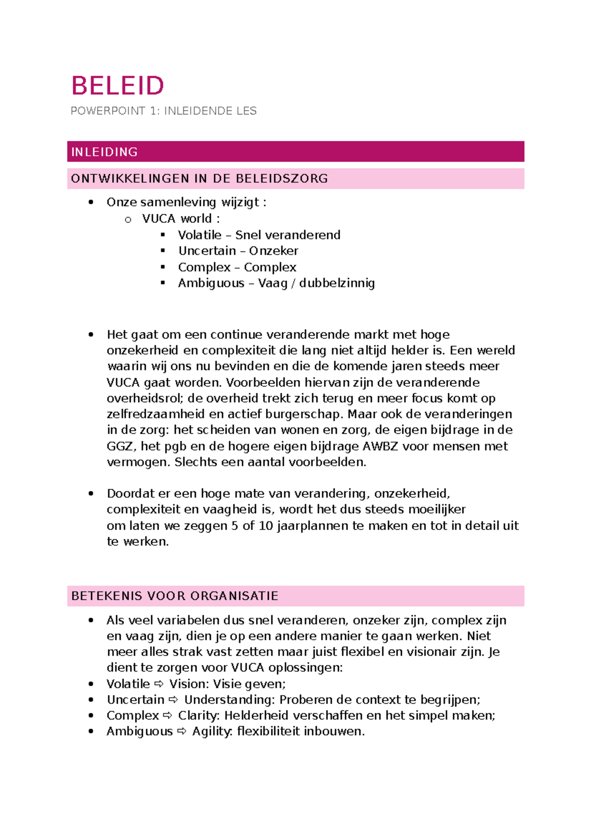 Beleid - BELEID POWERPOINT 1: INLEIDENDE LES INLEIDING ONTWIKKELINGEN ...