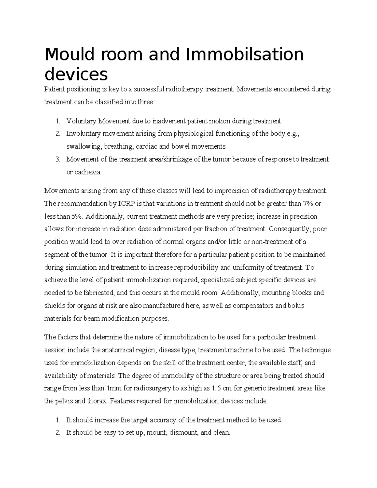Mould room and Immobilization devices - Mould room and Immobilsation ...