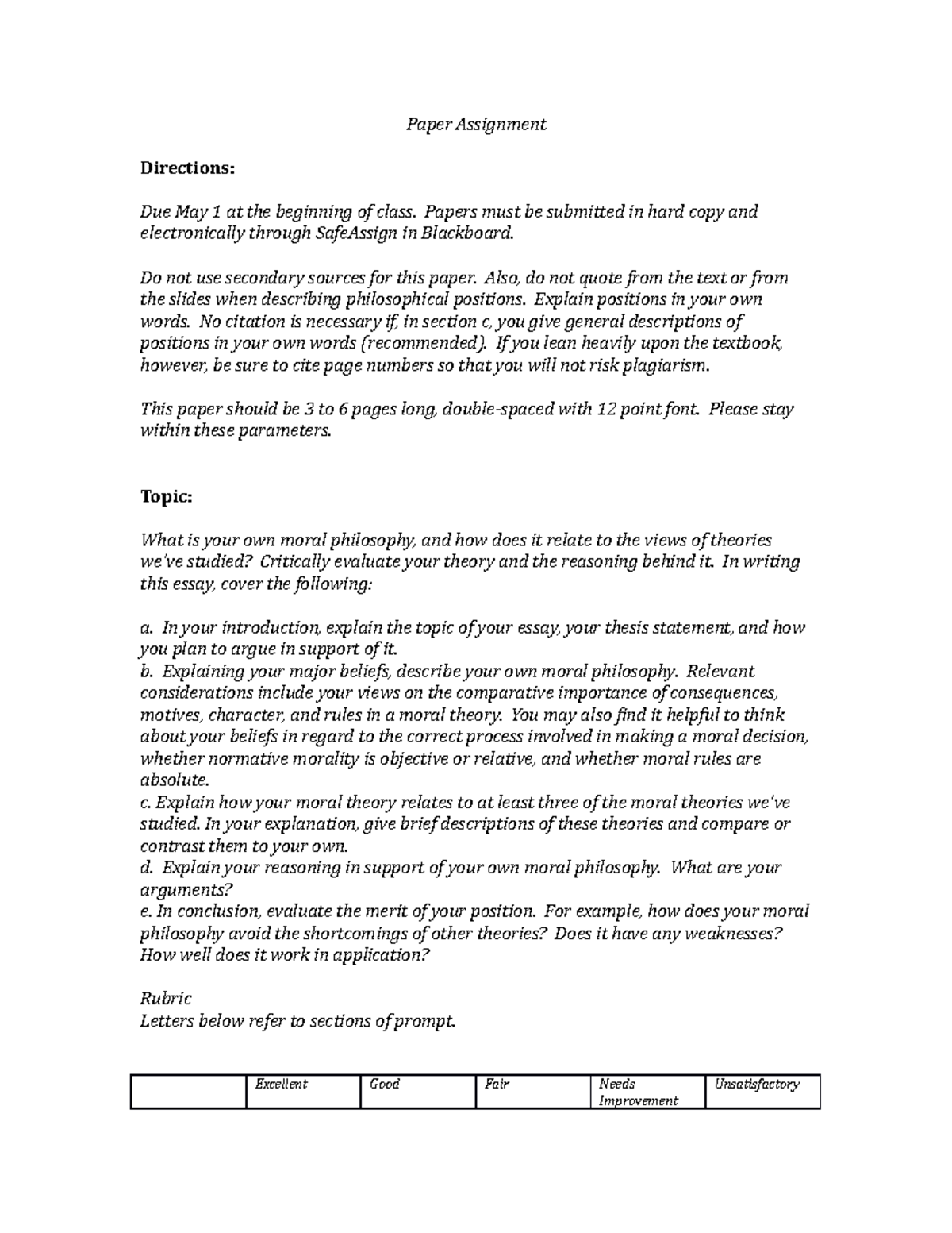 Paper Assignment - Grade: A - Paper Assignment Directions: Due May 1 at ...