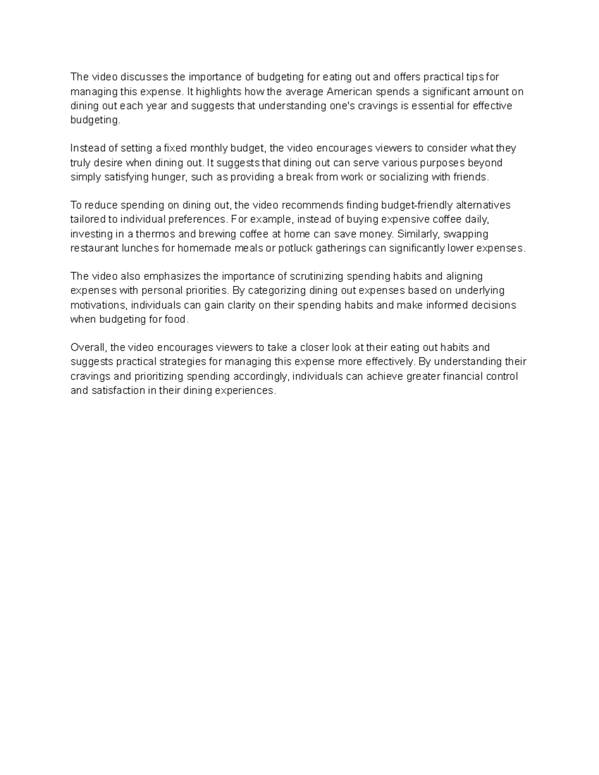 Assigment 17 - The video discusses the importance of budgeting for ...