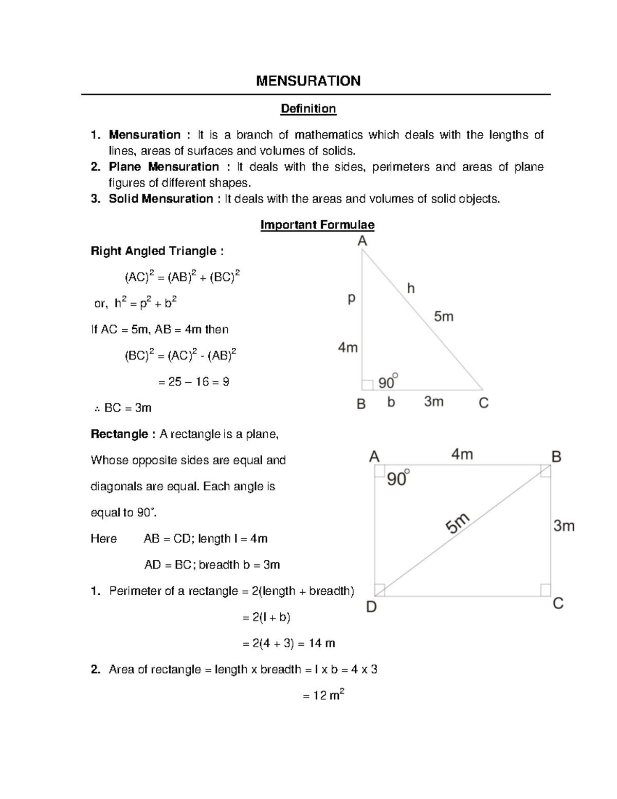 Mensuration - It contain formulas for perimeter, area, surface area and ...