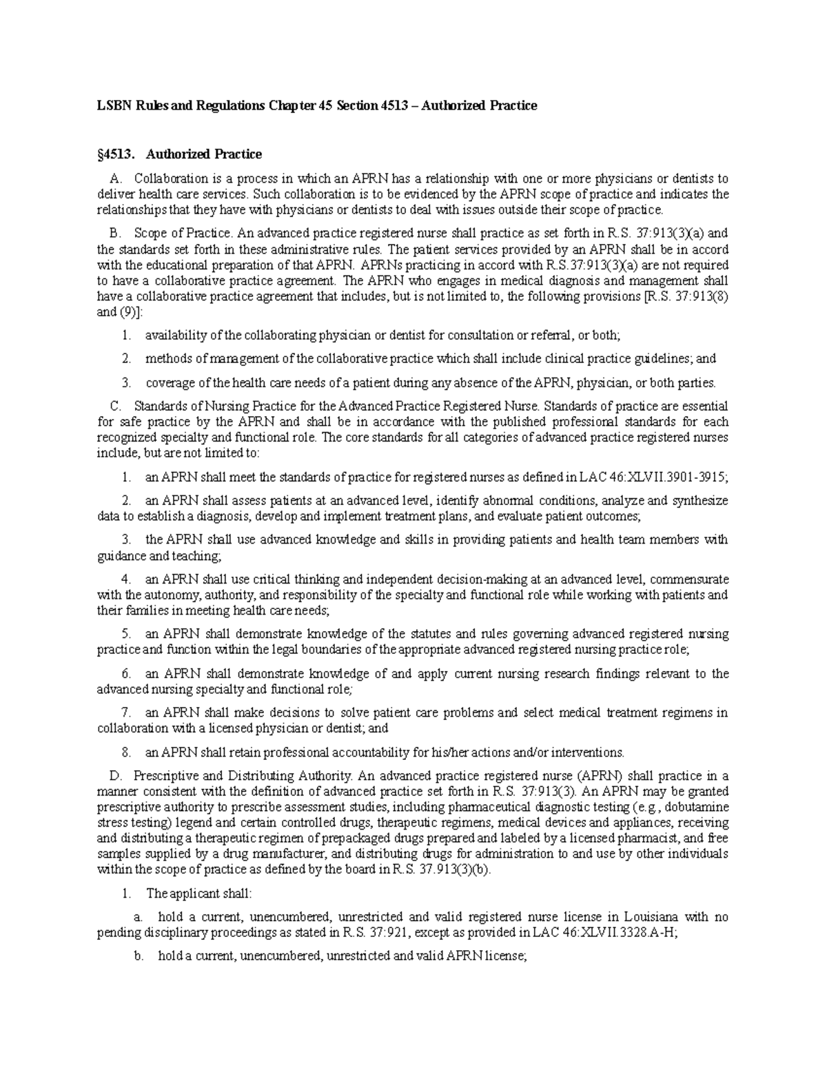 LSBN Rules and Regulations Chapter 45 Section 4513 - LSBN Rules and ...