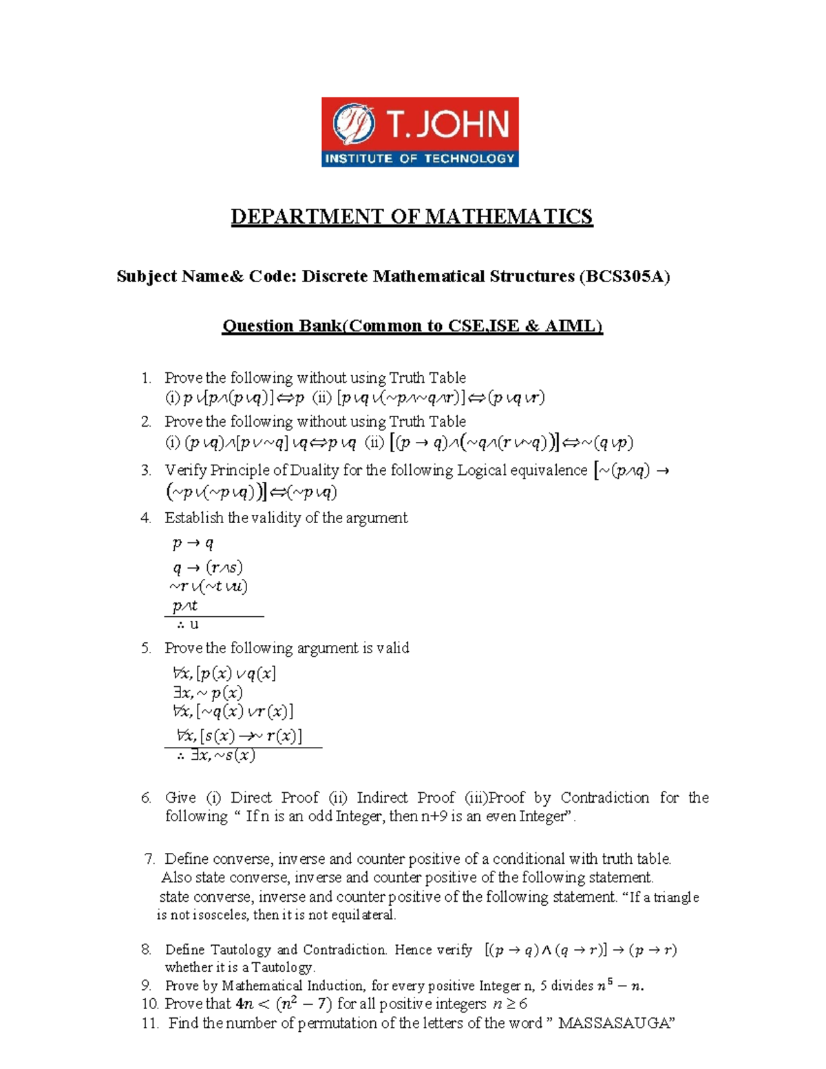 BCS405A (DMS) - Question Bank - DEPARTMENT OF MATHEMATICS Subject Name ...