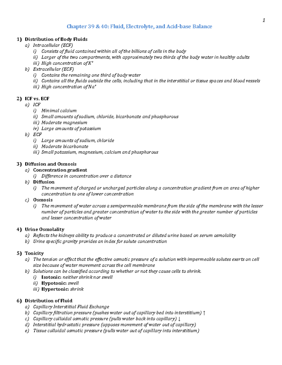 Pathophysiology Final - Chapter 39 & 40: Fluid, Electrolyte, and Acid ...