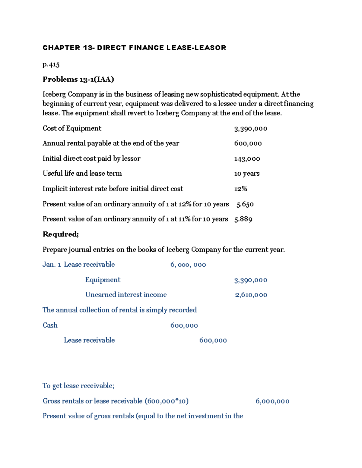 Chapter 13 - direct financing lease- lessor - CHAPTER 13- DIRECT ...