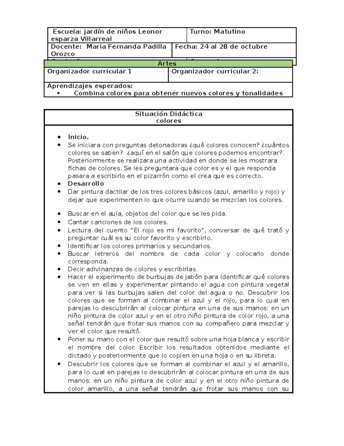 Los colores - copia - todo claro ayudarles - Situación Didáctica ...