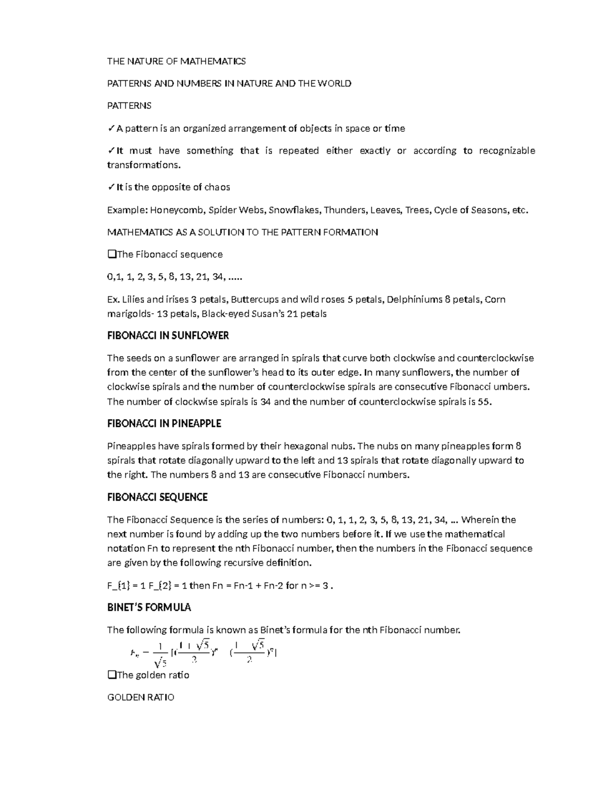 THE Nature OF Mathematics - THE NATURE OF MATHEMATICS PATTERNS AND ...