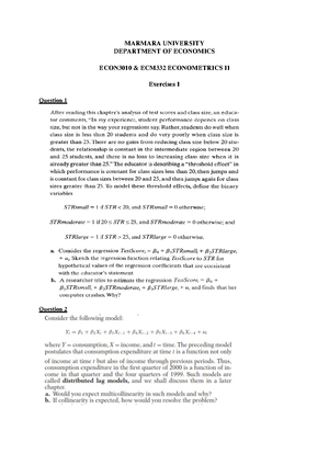 Exercises 4 - Econometrics I - Warning: TT: undefined function: 32 ECON3009 Econometrics I ...