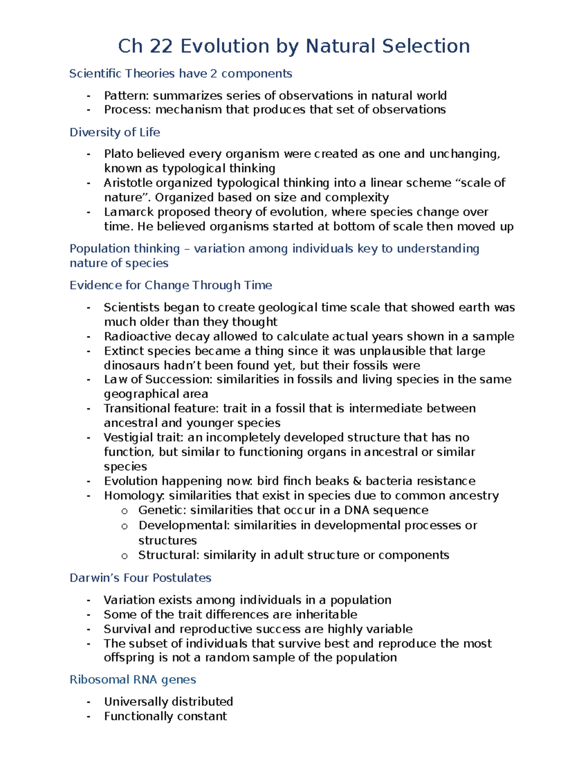 Ch 22 Evolution by Natural Selection - Ch 22 Evolution by Natural ...