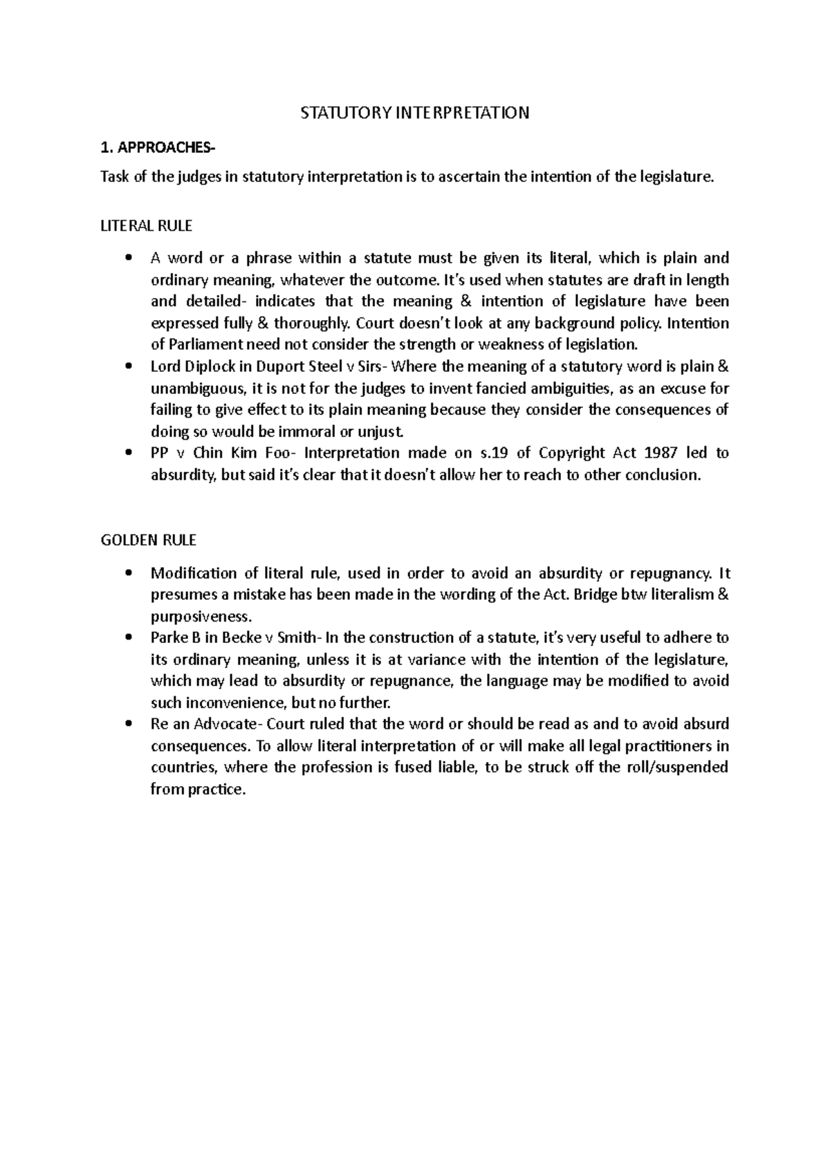 Statutory Interpretation Complete Notes - STATUTORY INTERPRETATION 1 ...