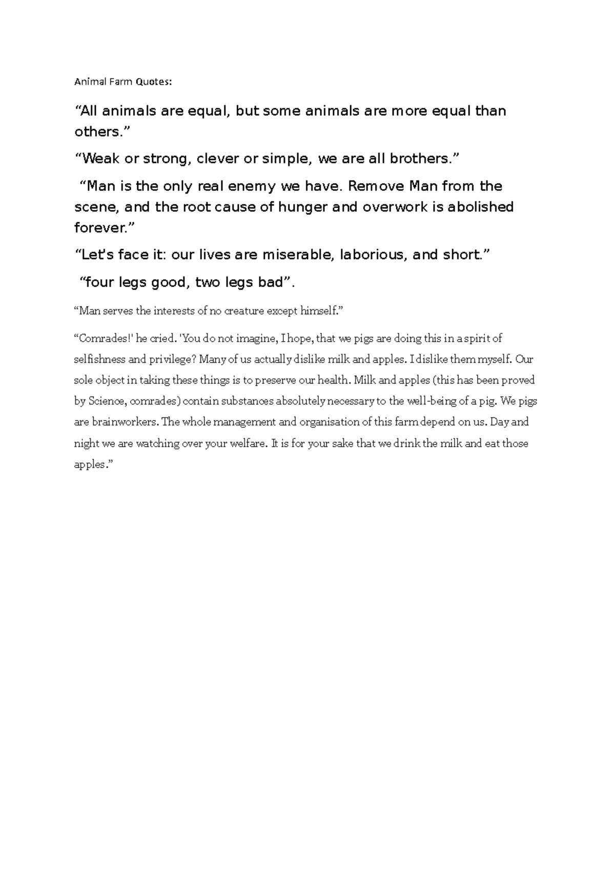 Animal Farm Quotes - sui - Animal Farm Quotes: “All animals are equal ...