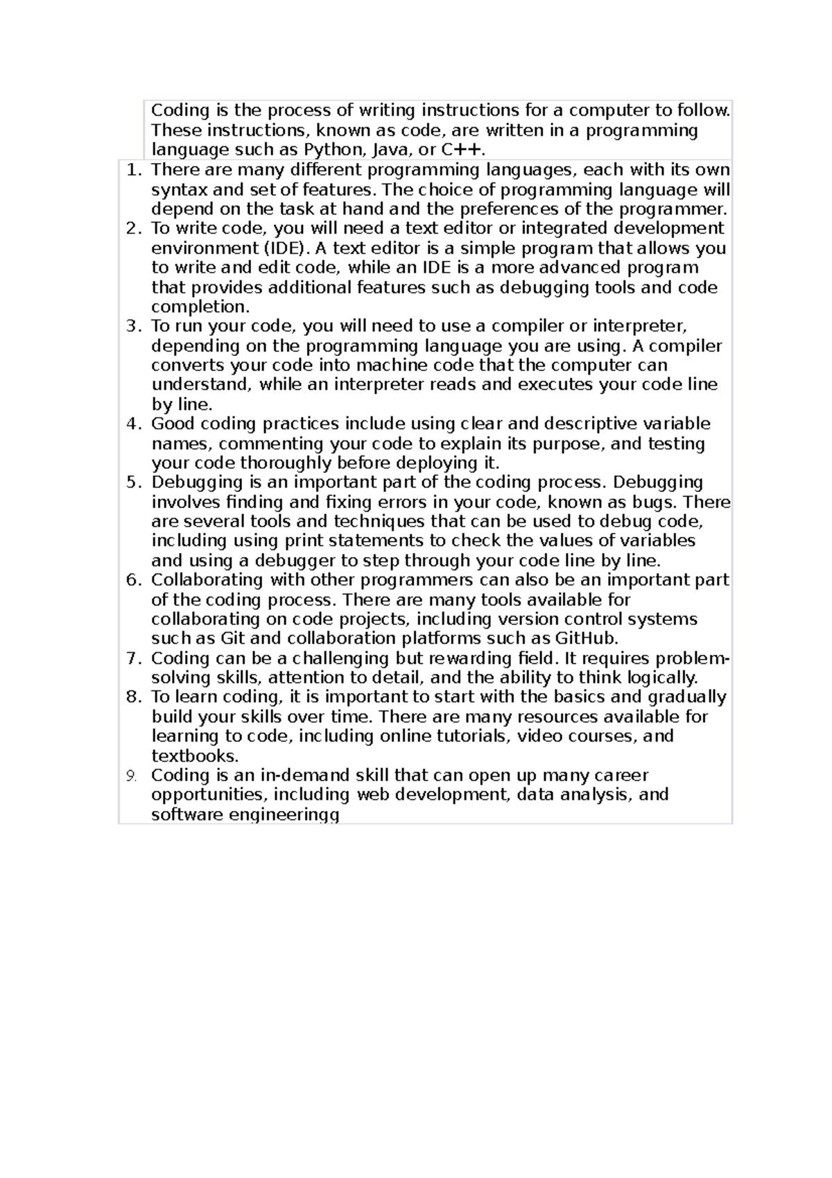 Document 3 copy copy copy - Coding is the process of writing ...