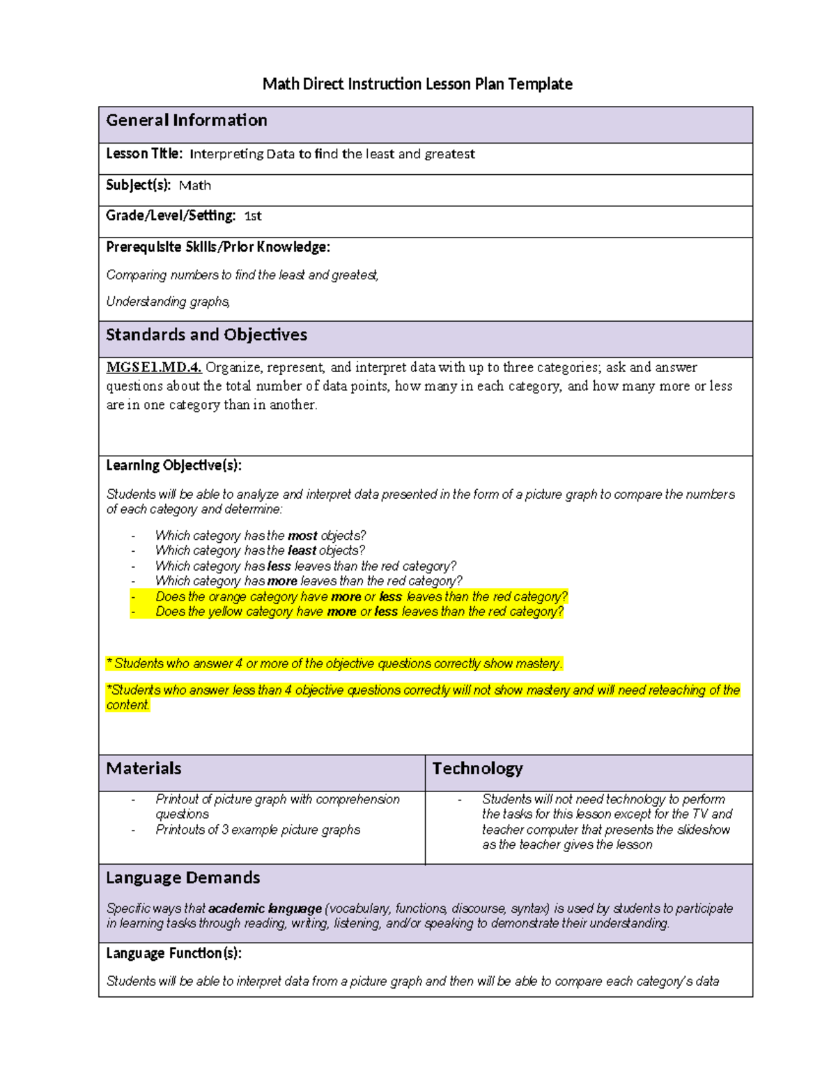 BMM3 Lesson Plan (revised) - Math Direct Instruction Lesson Plan ...