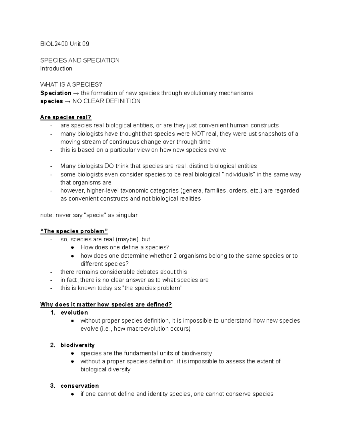 BIOL2400 Distance Education - Evolution - Unit 09 Notes - BIOL2400 Unit ...