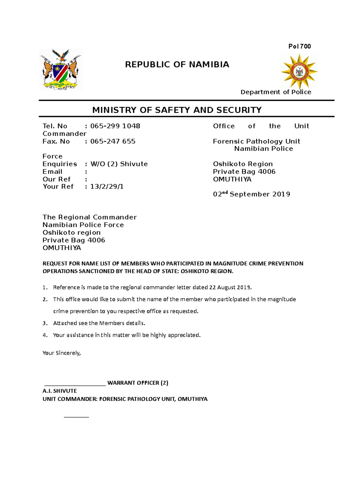 Magnitude crime prevention - Pol 700 REPUBLIC OF NAMIBIA Department of ...