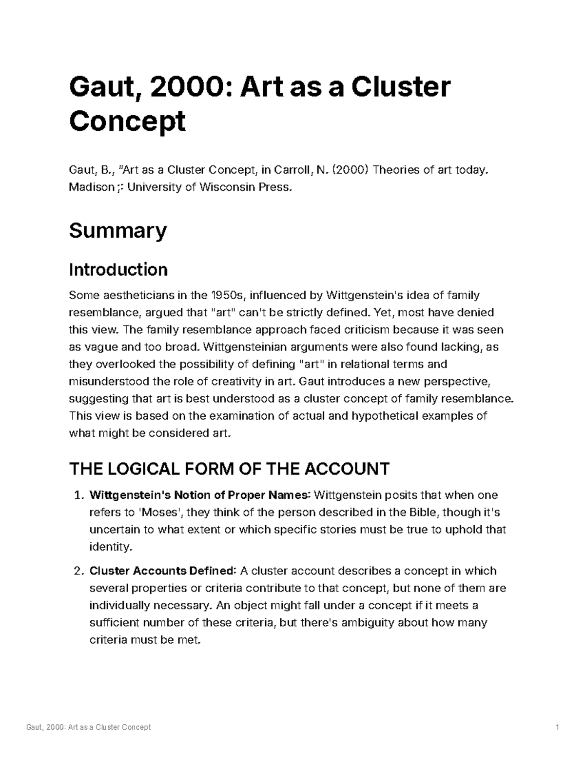 Gaut 2000 Art as a Cluster Concept - Gaut, 2000: Art as a Cluster ...