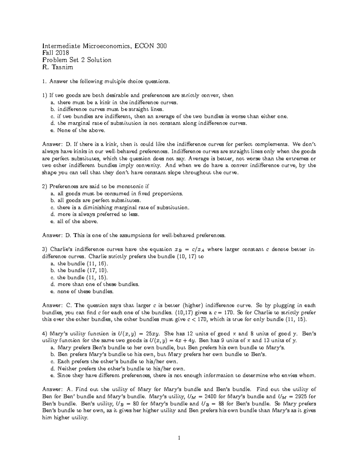 PS2 Solution - Prof. Tasnim Practice Set - Intermediate Microeconomics ...