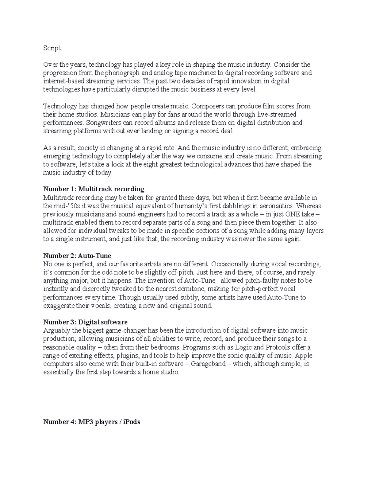 Script - Script: Over the years, technology has played a key role in ...