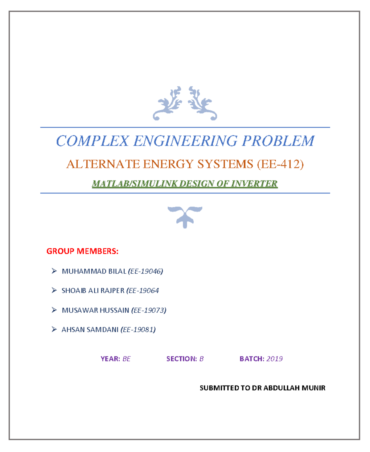 AES CEP Report - Matlab/Simulink based Inverter Design - COMPLEX ENGINEERING PROBLEM ALTERNATE ...