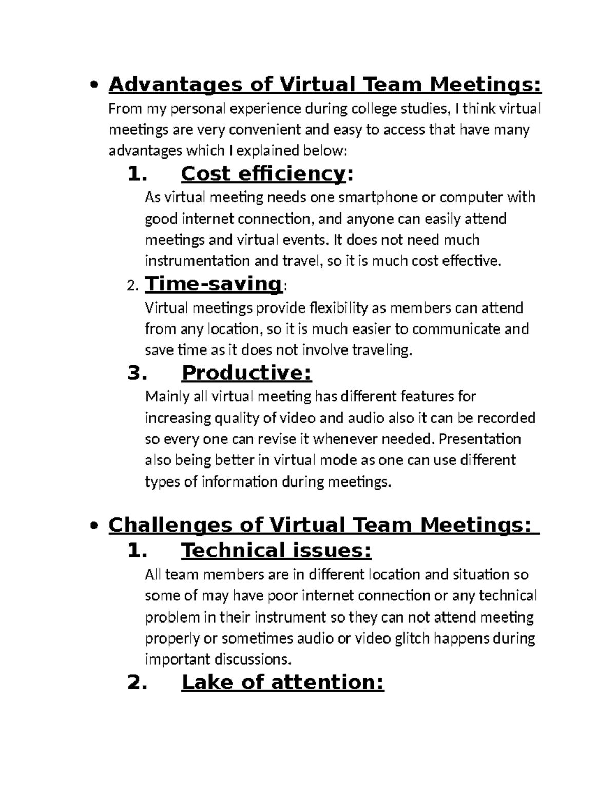 Advantages of Virtual Team Meetings - Cost efficiency: As virtual ...