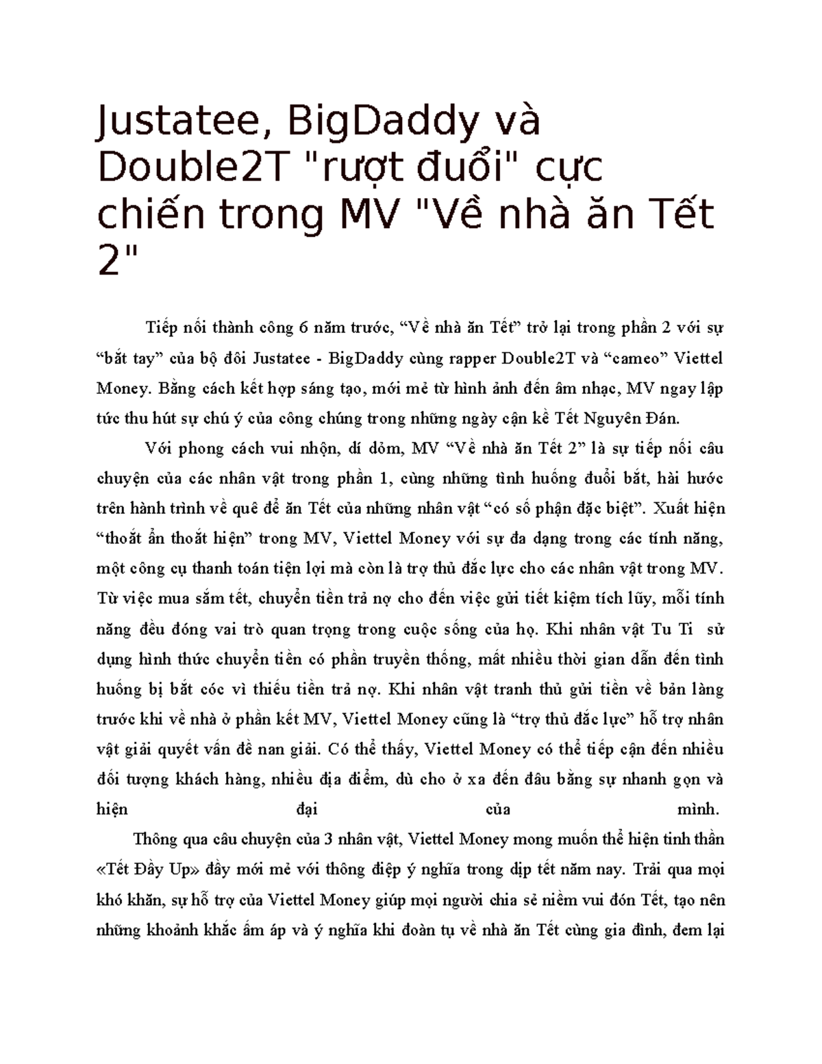 Advertisingvn - Quảng cáo - Justatee, BigDaddy và Double2T "rượt đuổi" cực chiến trong MV - Studocu