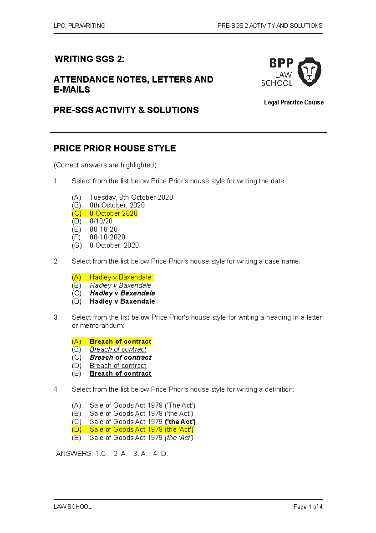 Writing SGS 2 Pre SGS activity and solutions 20-21 VLE ONLY - WRITING ...