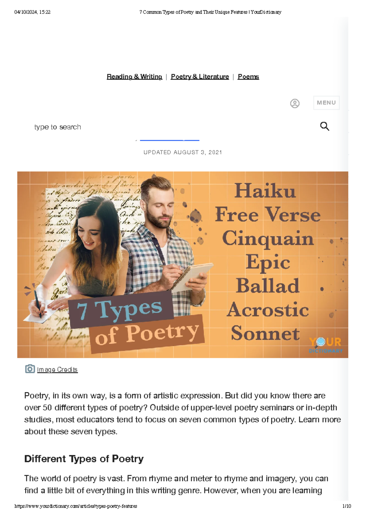 7 Common Types of Poetry and Their Unique Features Your Dictionary 2 ...