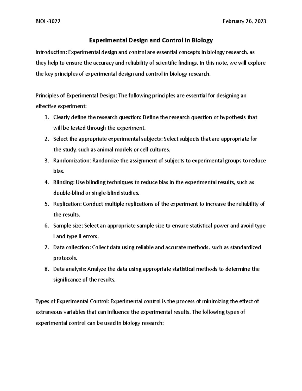 Experimental Design and Control - In this note, we will explore the key ...