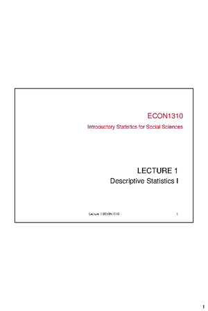 Lecture 1 - Descriptive Statistics - ECON1310 - Studocu