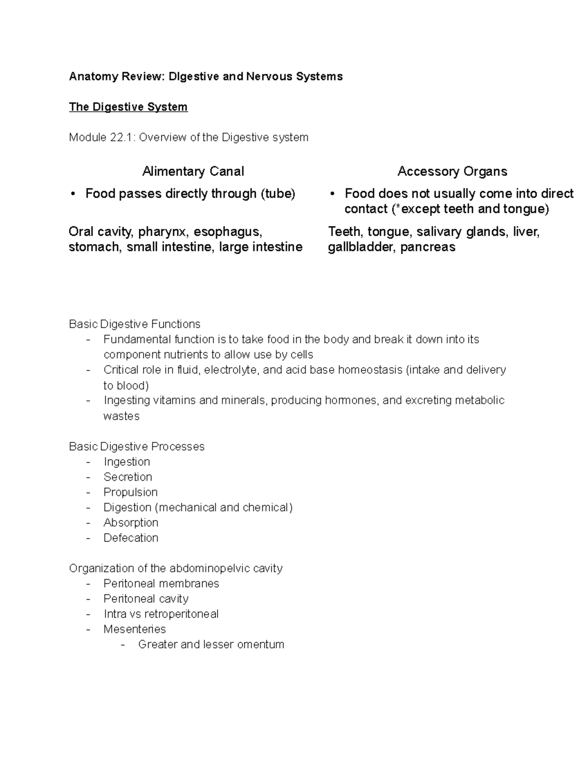 Anatomy Review Nervous System - Anatomy Review: DIgestive and Nervous ...