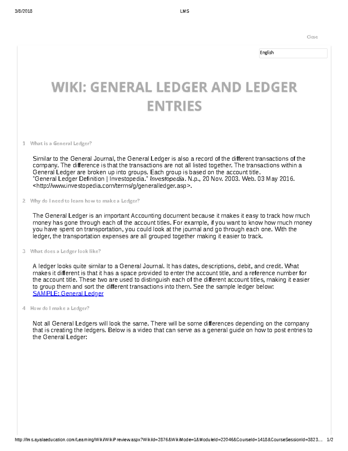 Wiki3 Ledger Entry - 3/8/2018 LMS - Studocu
