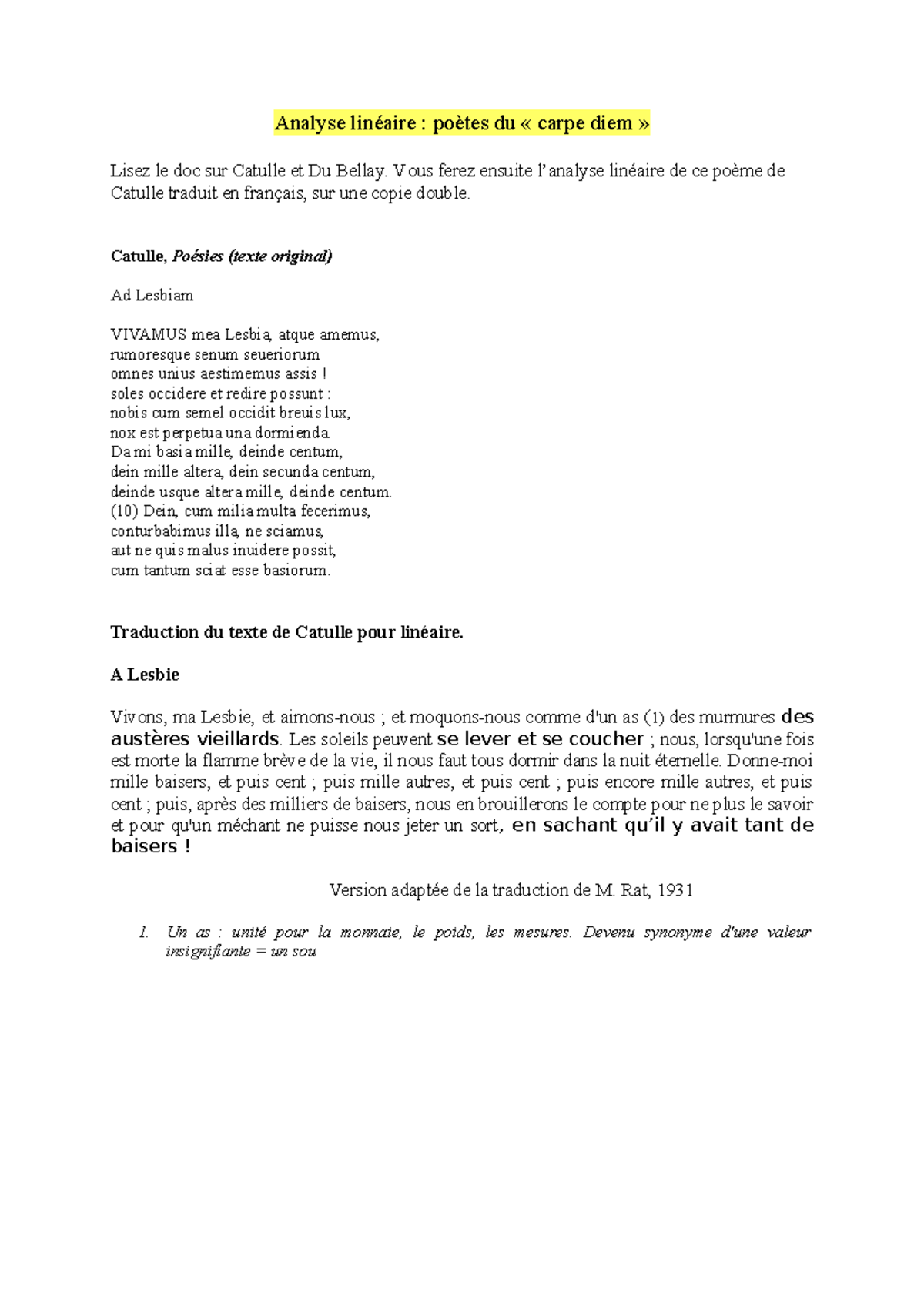 Analyse linéaire Catulle - Analyse linéaire : poètes du « carpe diem ...