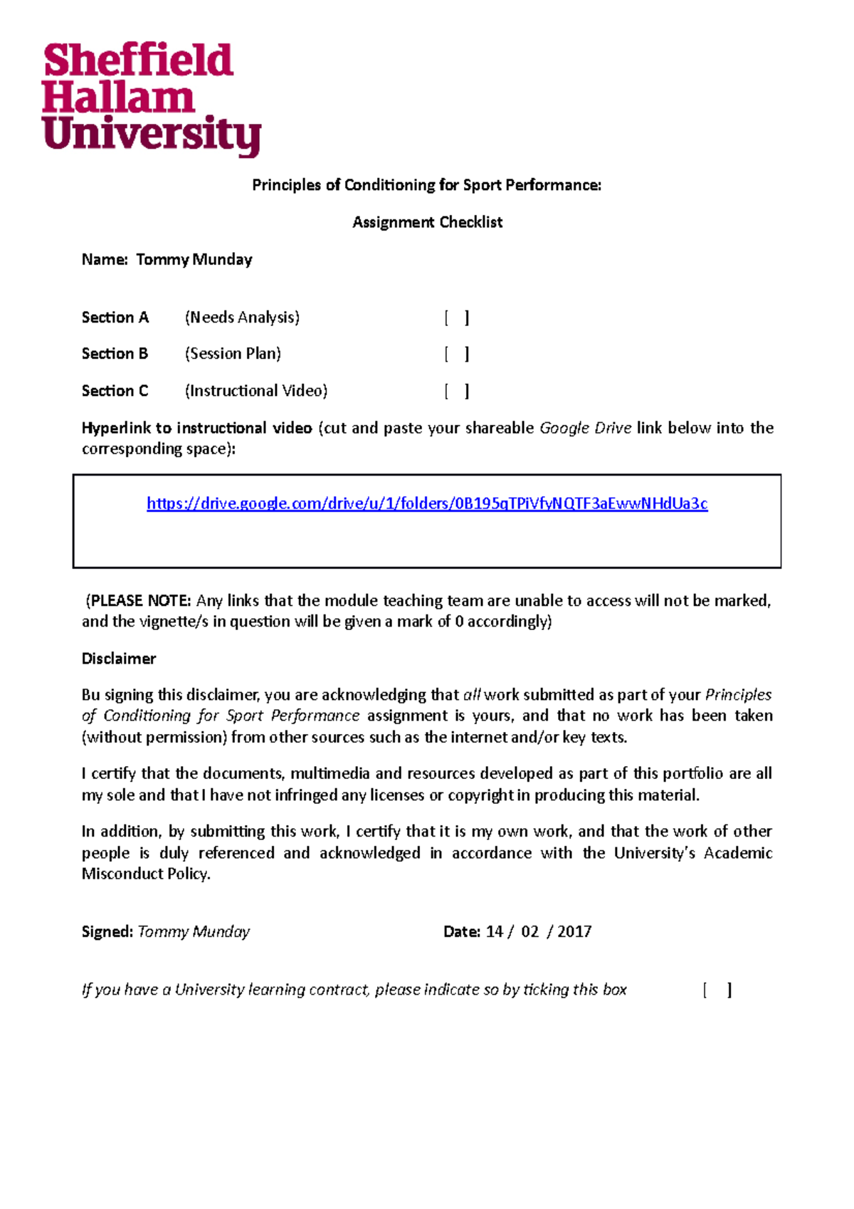 S&C assignment (5709) (2016-17) - Principles of Conditioning for Sport ...
