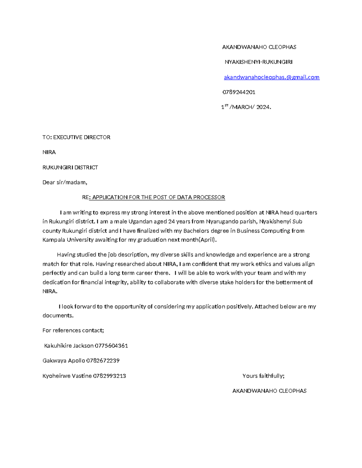 APP Letter - AKANDWANAHO CLEOPHAS NYAKISHENYI-RUKUNGIRI ...