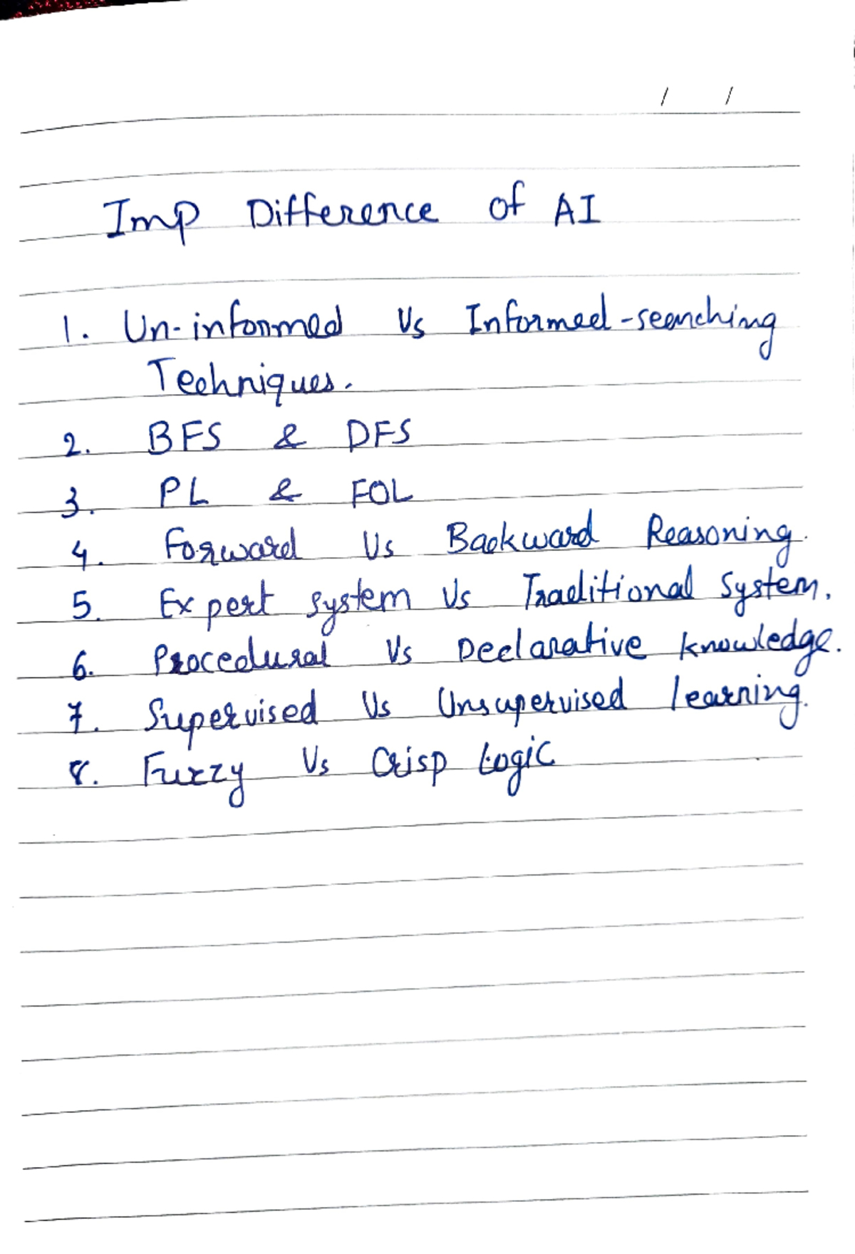 AI gtu sem 7 imp difference - Computer Engineering - l. Un- infonned 3. 4 Imp Difference of AI 5 ...