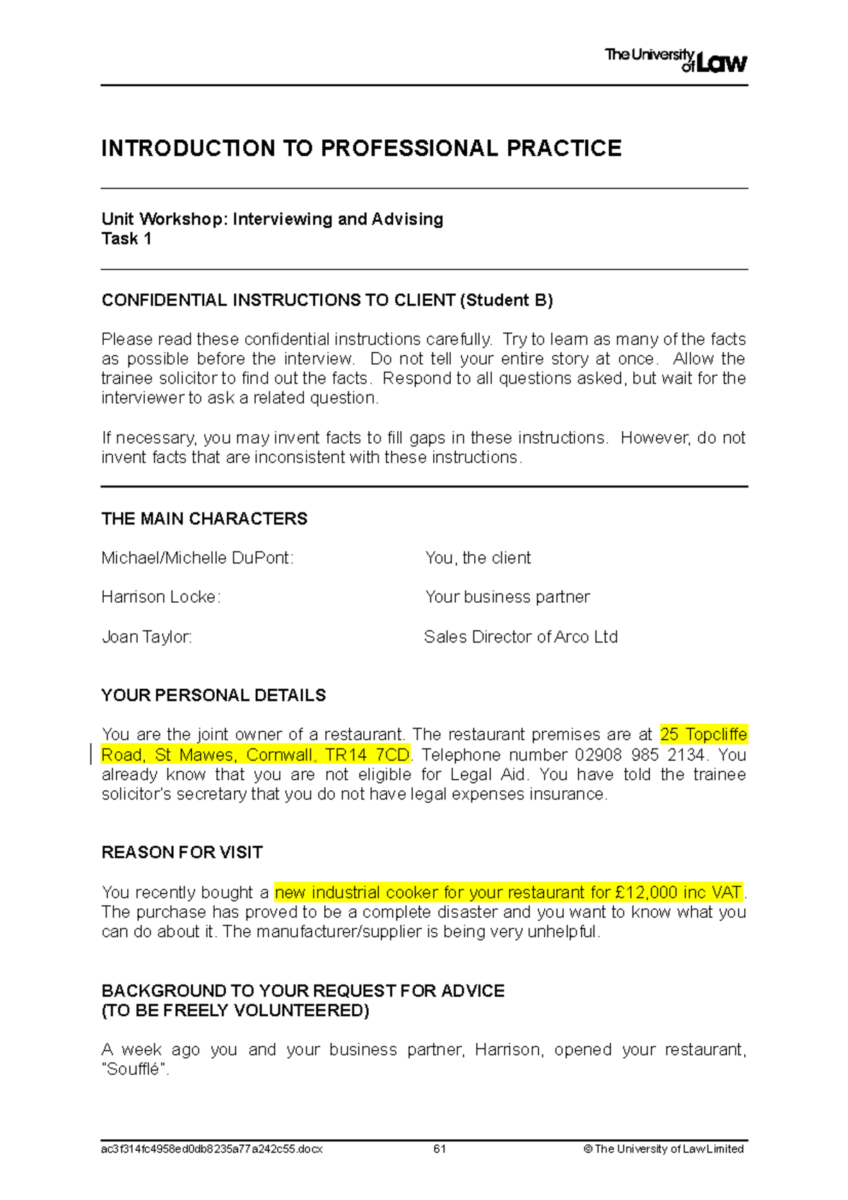 Interviewing Task 1B - INTRODUCTION TO PROFESSIONAL PRACTICE Unit ...