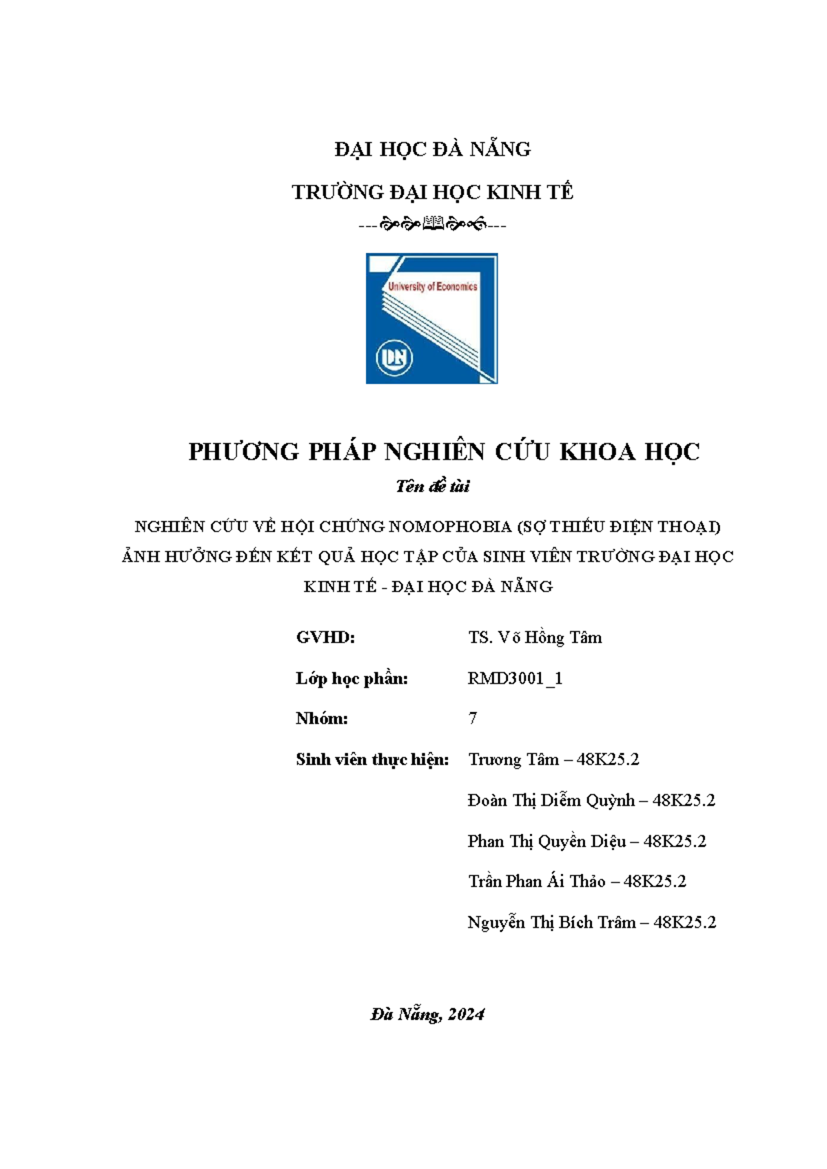 PHUONG PHAP NGHIEN CUU KHOA HOC 2022 - ĐẠI HỌC ĐÀ NẴNG TRƯỜNG ĐẠI HỌC ...