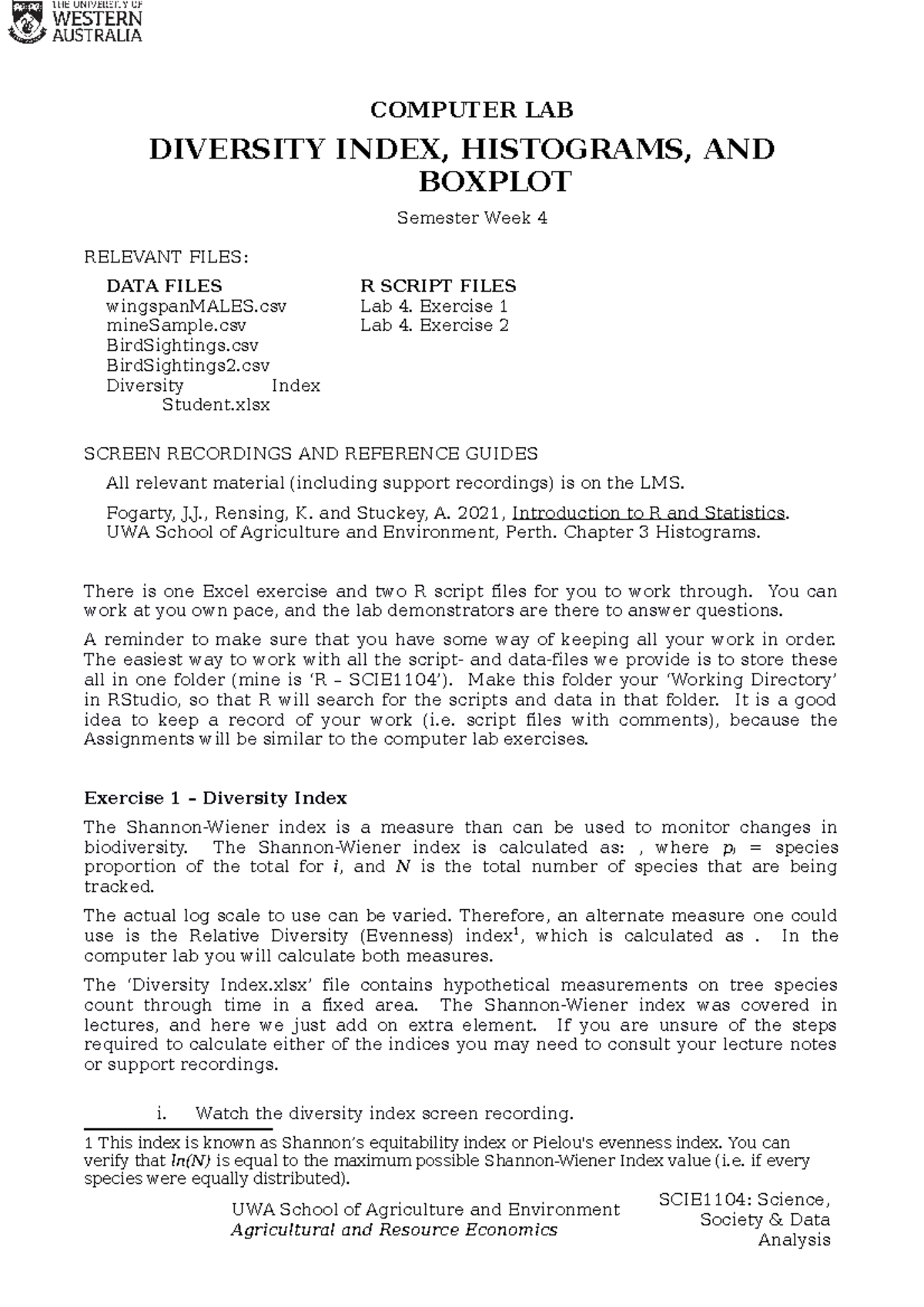 Computer Lab Week Four - comp lab answer - COMPUTER LAB DIVERSITY INDEX, HISTOGRAMS, AND BOXPLOT ...