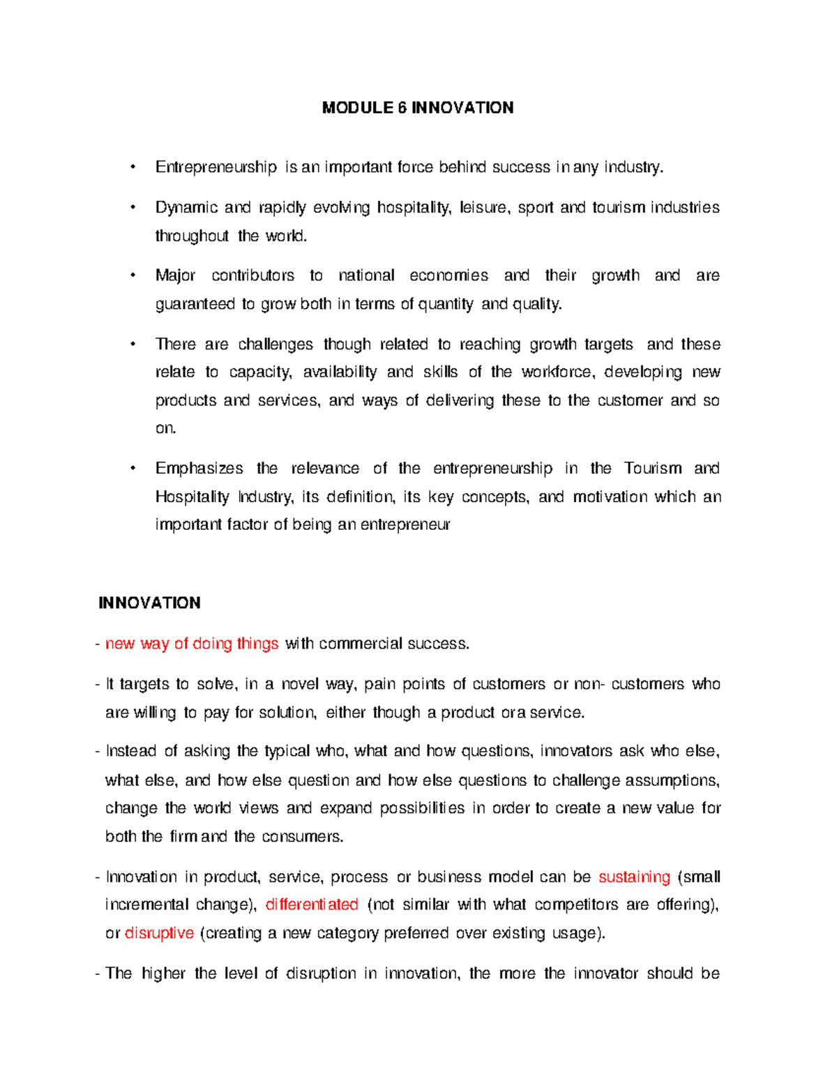 Module 6- Innovation Lecture Notes - MODULE 6 INNOVATION ...