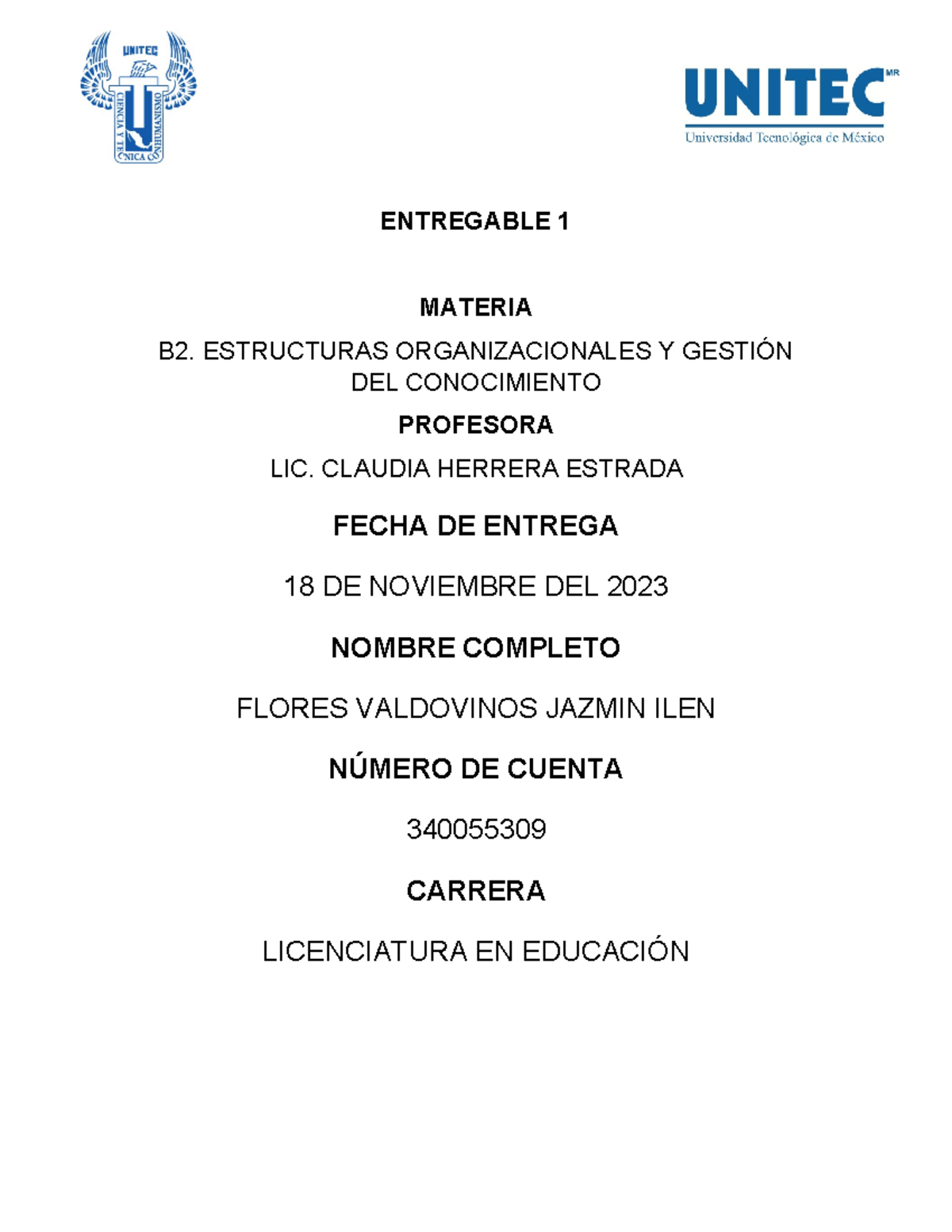 Entregable 1.B2 Estructuras Organizacionales Y Gestión DEL Conocimiento - ENTREGABLE 1 MATERIA ...