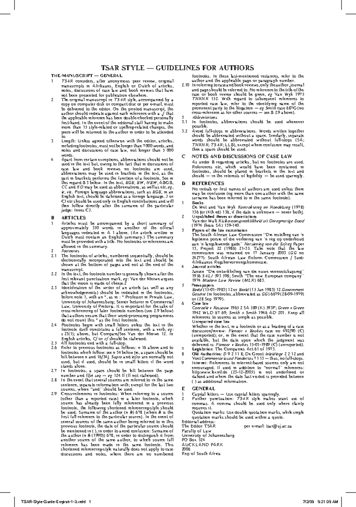 TSAR 2009 3 Style Sheetfinals - TSAR STYLE — GUIDELINES FOR AUTHORS THE ...