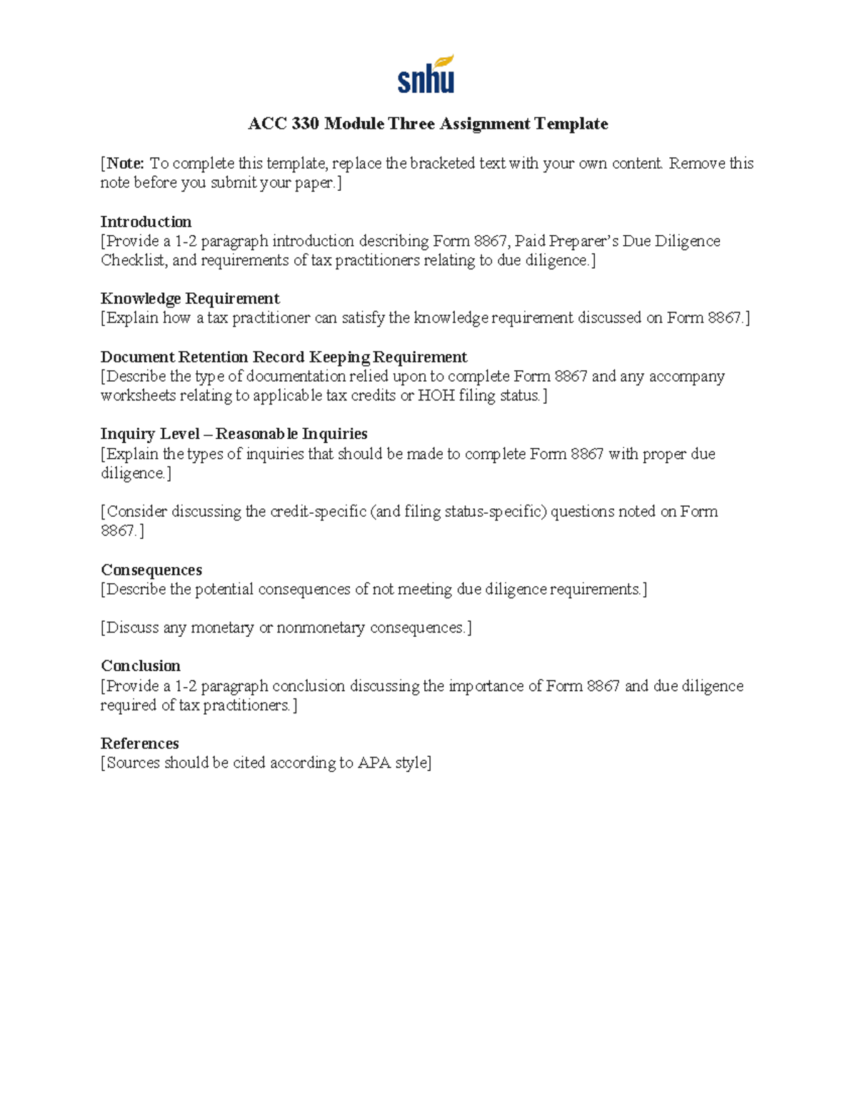 ACC 330 Module Three Assignment Template - ACC 330 Module Three ...
